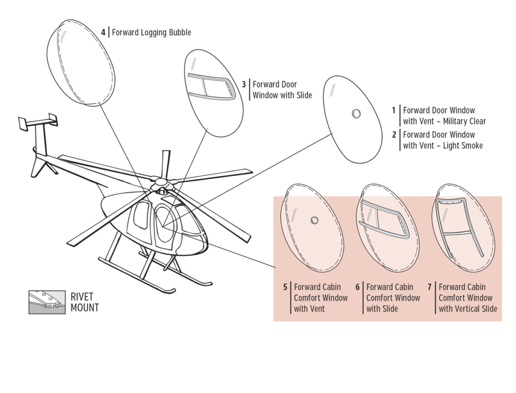 369-3505-1 | Fwd Door Window w/Vent LH | MD Helicopters