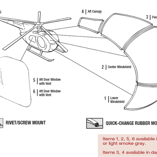 369-3506-1OH6 | Aft Door Window w/Vent LH | MD Helicopters